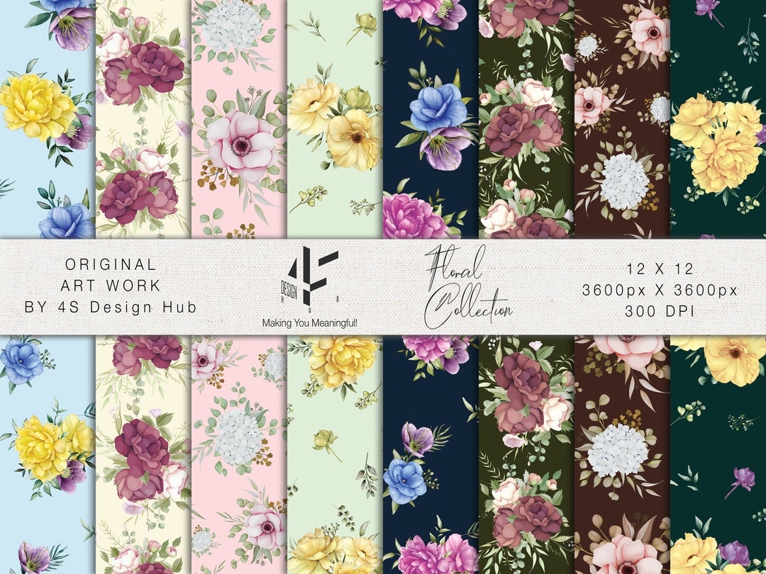 Spring Flowers Digital Paper: Watercolor Floral Patterns (JPG) - Etsy