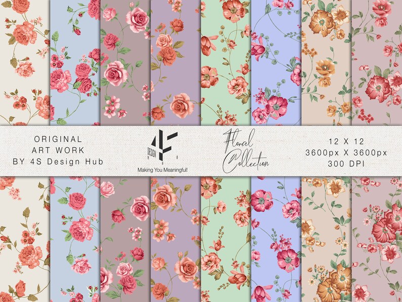 Floral Watercolor Digital Paper: Spring Flower Patterns (digital ...