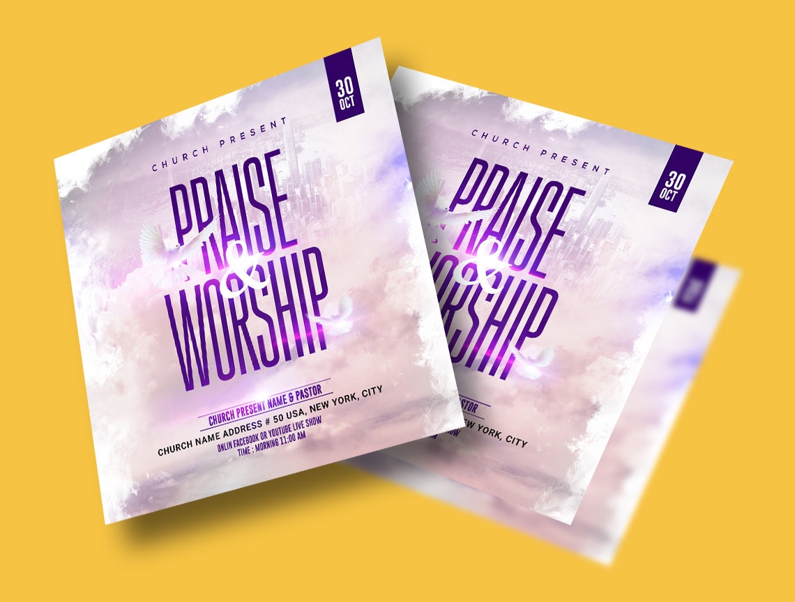 Church Flyer Praise & Worship, Editable PSD Template Worship Flyer ...