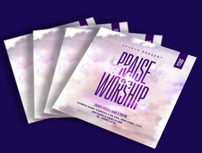 Church Flyer Praise & Worship, Editable PSD Template Worship Flyer ...