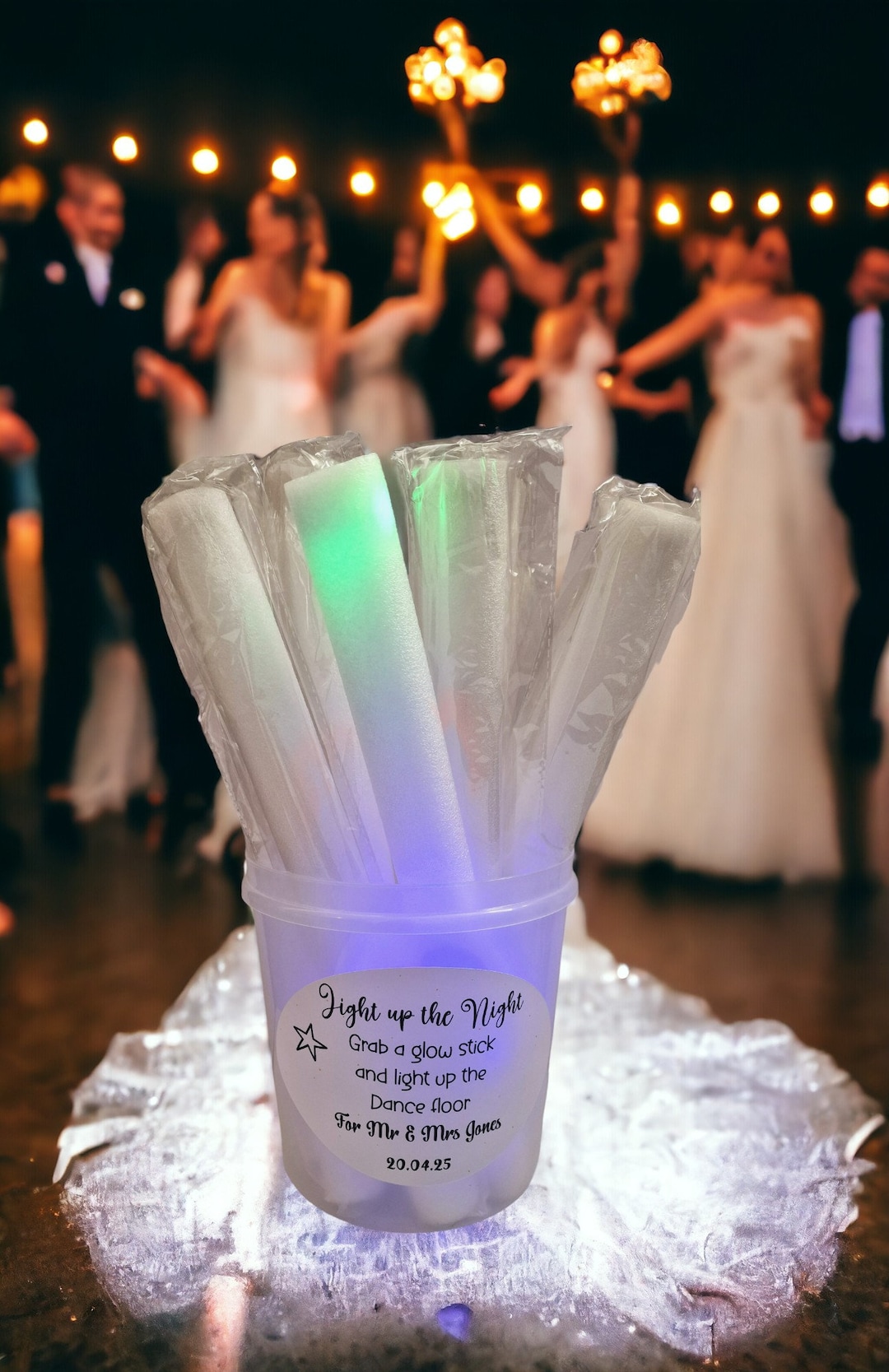Personalised Tub & 10 LED Foam Glow Sticks Light Sticks Glow Party ...