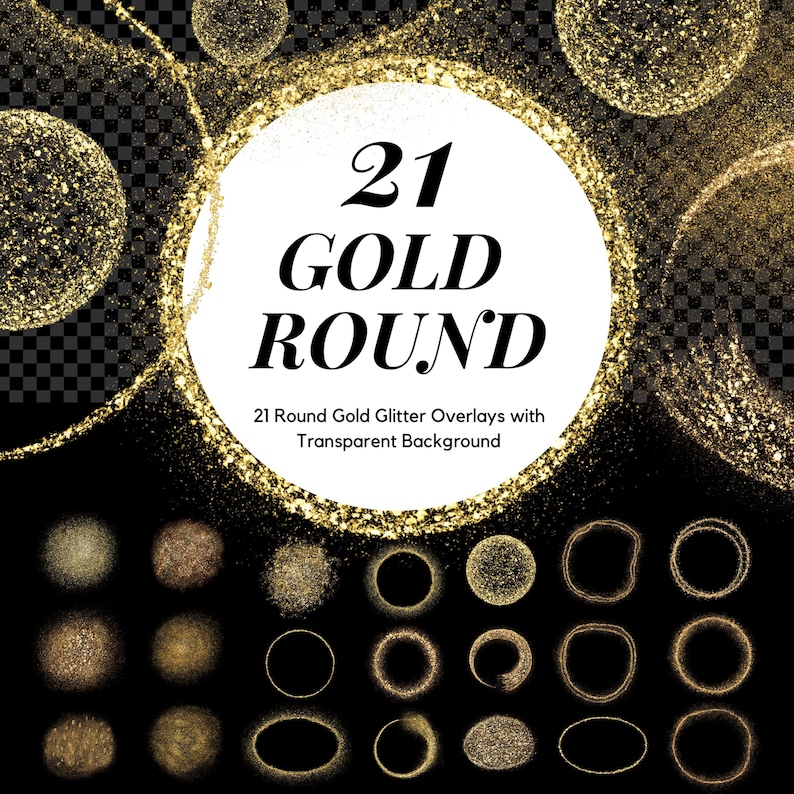 Gold Glitter Circle Clipart: 21 PNG Frame Overlays (digital Download ...