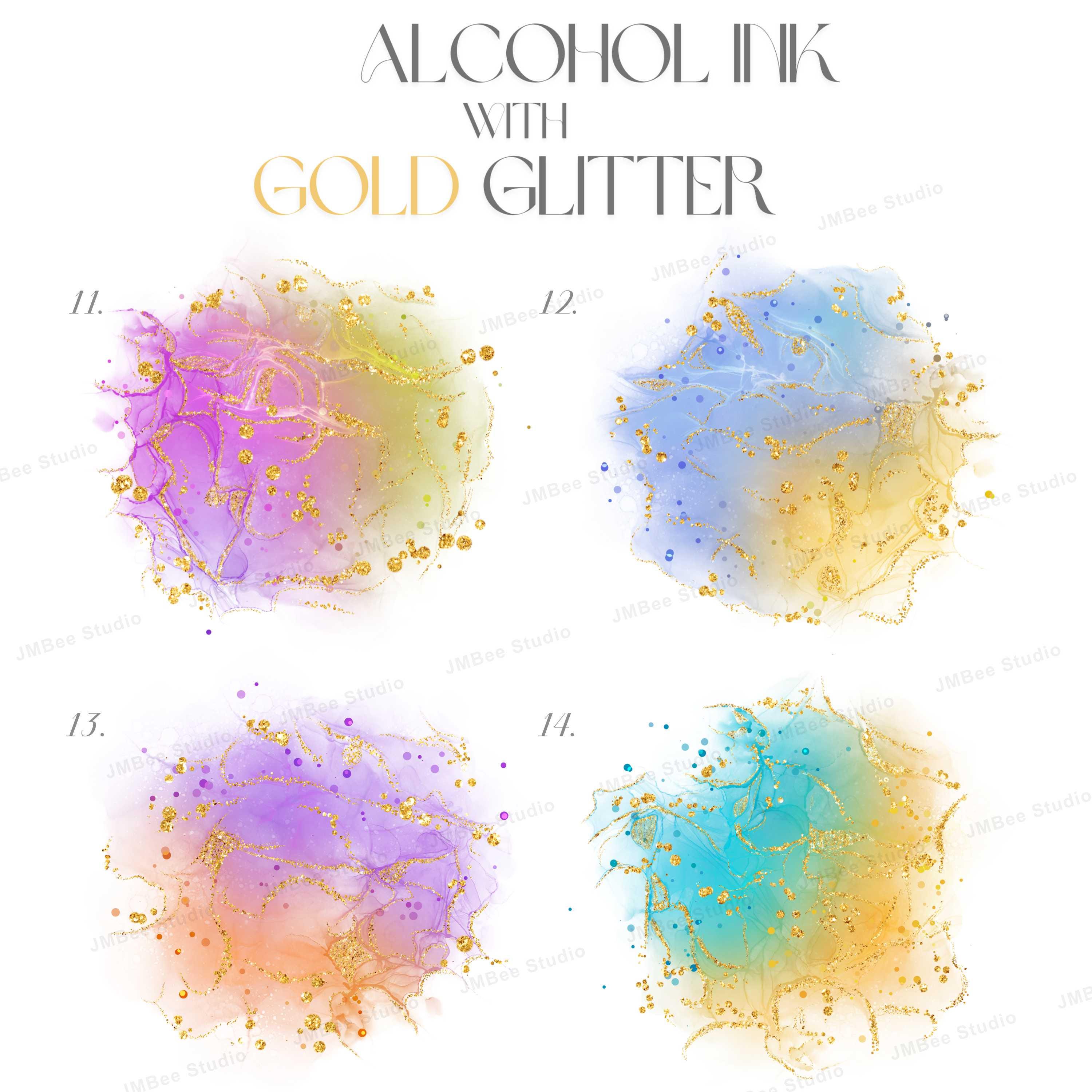 Gold Glitter Alcohol Ink Clipart: 14 PNG Watercolor Overlays (digital ...