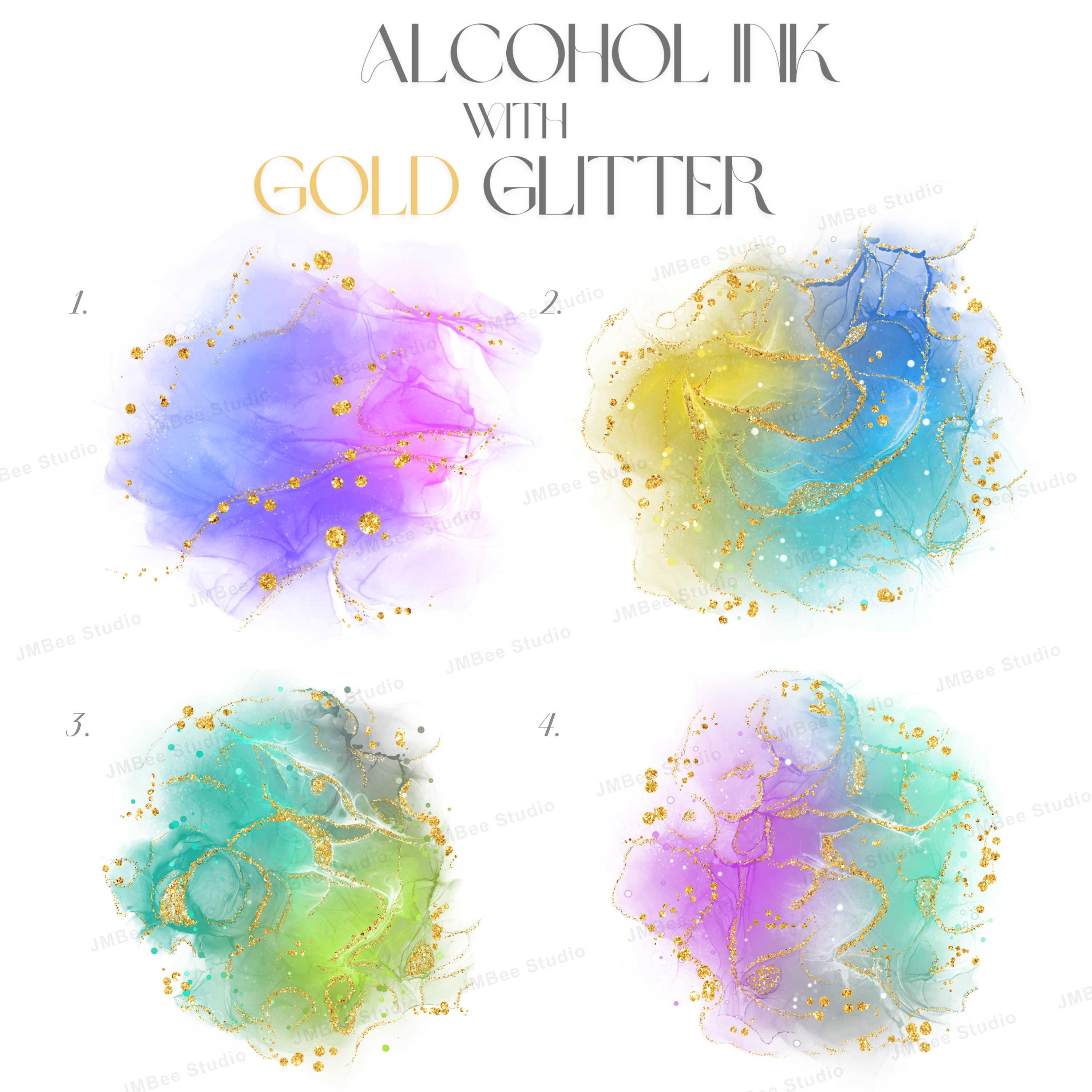 Gold Glitter Alcohol Ink Clipart: 14 PNG Watercolor Overlays (digital ...