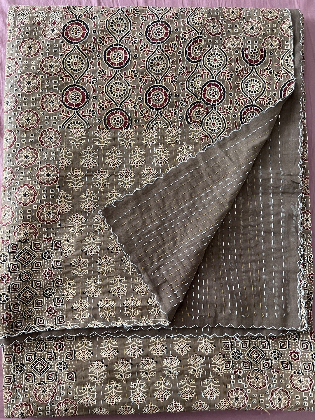Ajarkh Handblock Print Handmade Stitched Handblock Kantha Quilt Hippie ...