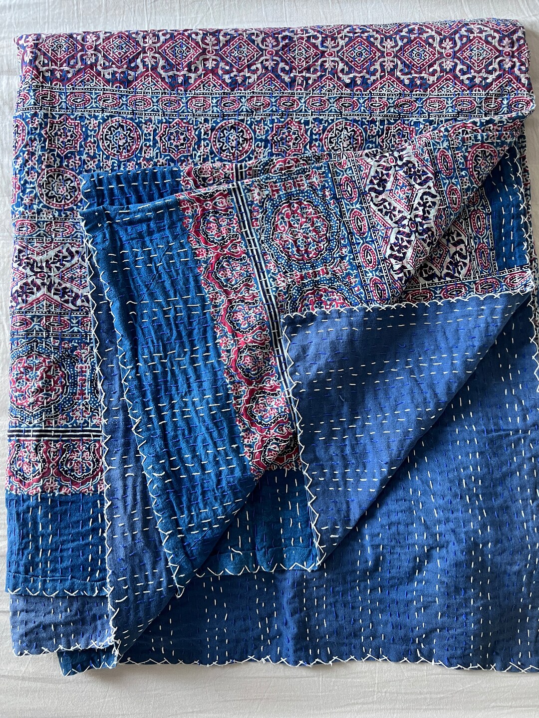 Ajarkh Handblock Print Handmade Stitched Handblock Kantha Quilt Hippie ...