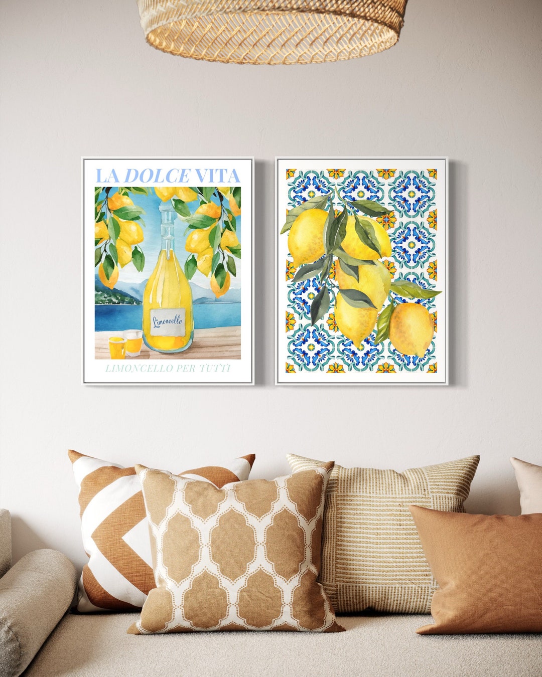 Limoncello Lemon Italian Print 2 Set, Italy Travel Wall Art, Kitchen ...