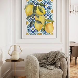 Lemon Tile Print, Lemon Watercolor Fruit Print, Amalfi Coast Digital ...