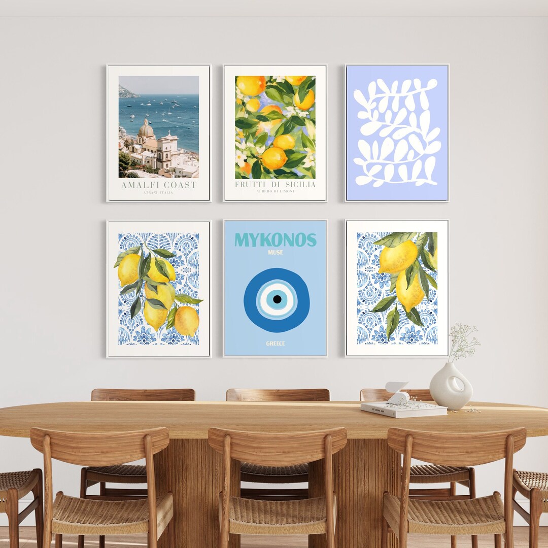 Lemon Print Set, Amalfi Coast, Italian Fruit, Mykonos Art (digital ...