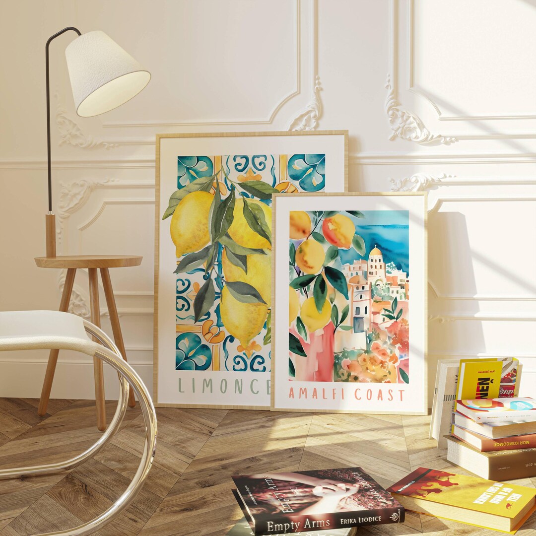 Lemon Print Wall Art, Blue Tile Printable Wall Art, Limoncello Italian ...