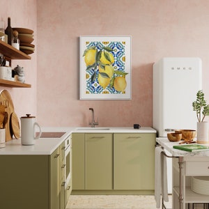Lemon Tile Print, Lemon Watercolor Fruit Print, Amalfi Coast Digital ...