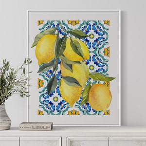 Lemon Tile Print, Lemon Watercolor Fruit Print, Amalfi Coast Digital ...