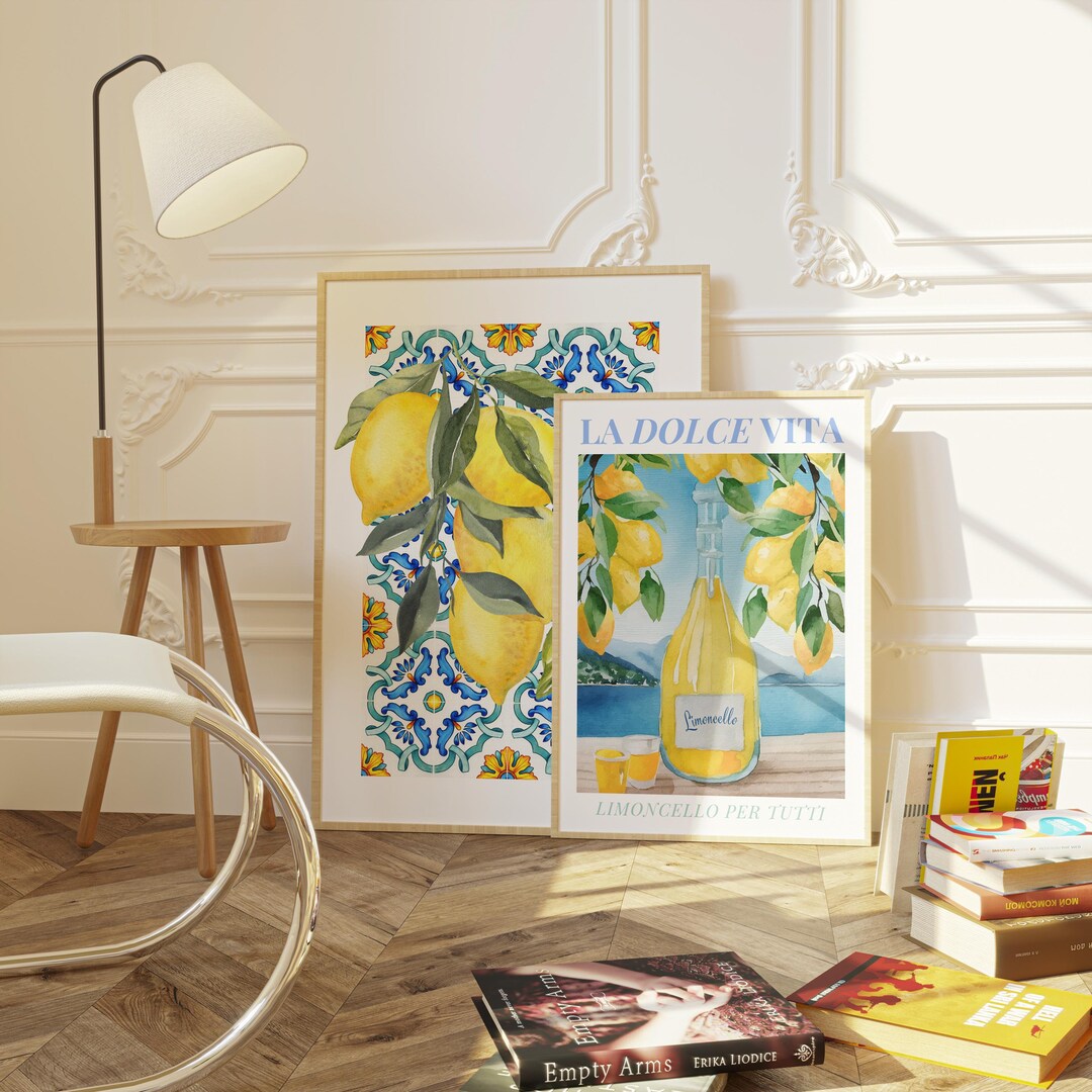 Limoncello Italian Lemon Print Set, Mediterranean Kitchen Art (digital ...