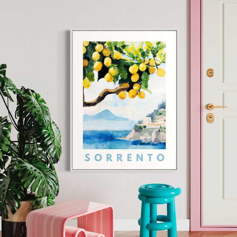 Lemon Amalfi Coast Watercolor Print, Italy Kitchen Wall Art (digital ...