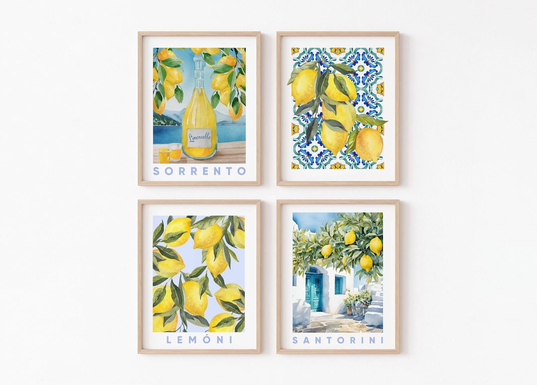 Lemon Print Wall Art, Santorini Print, Greek Travel Wall Art, Kitchen ...