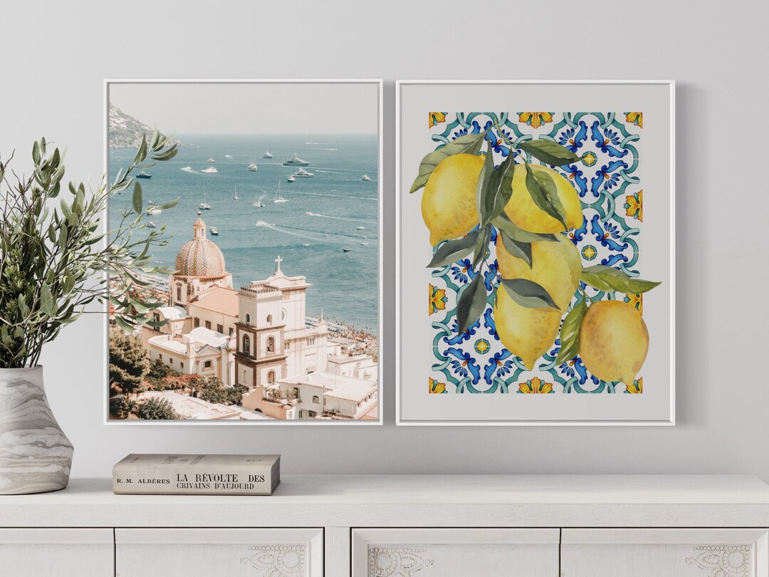 Set of 2 Lemon Tile Print Lemon Watercolor Fruit Print - Etsy