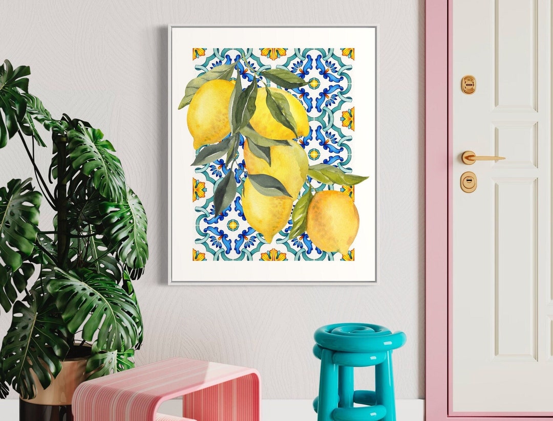 Lemon Tile Print, Lemon Watercolor Fruit Print, Amalfi Coast Digital ...