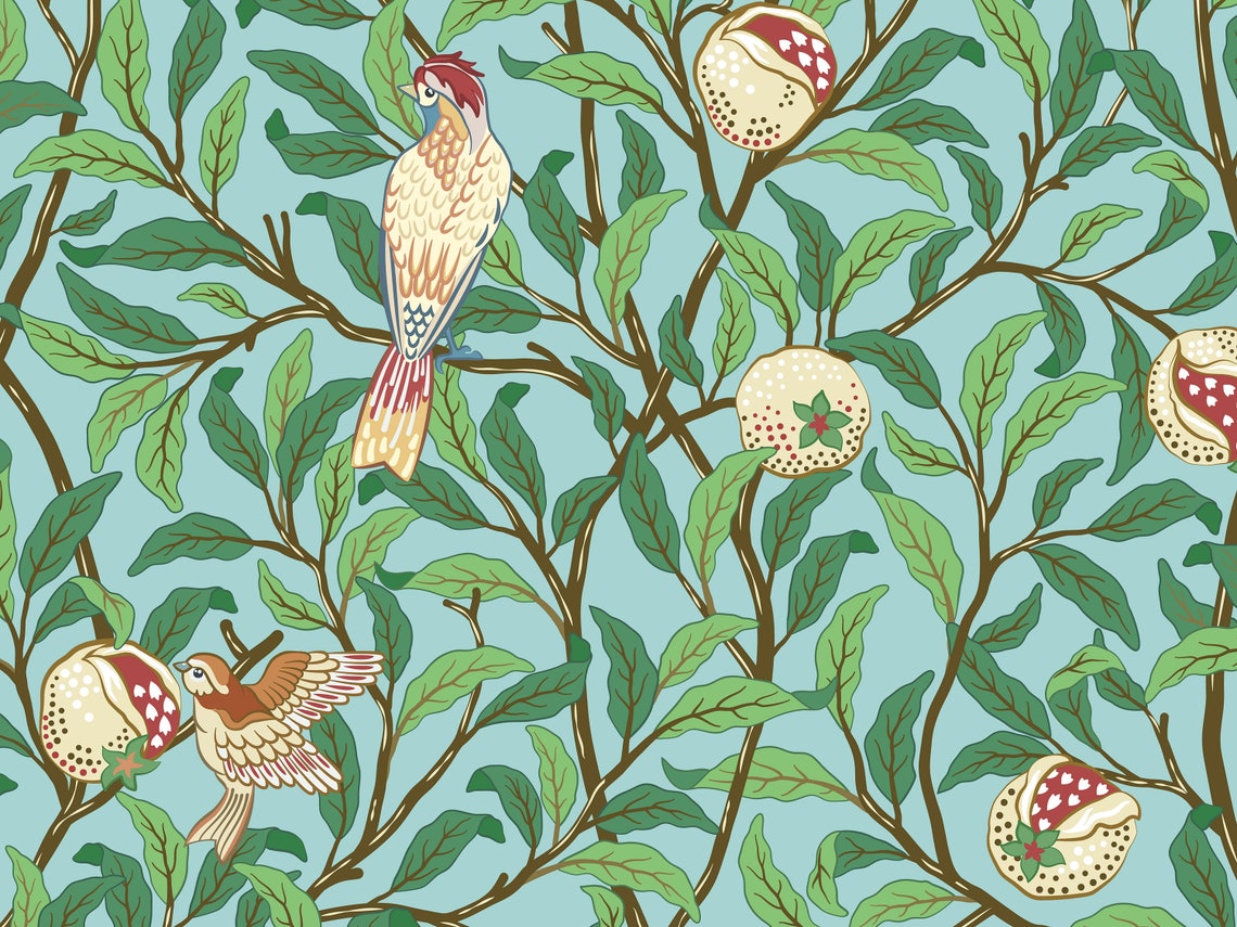William Morris Bird Print Botanical Wall Art Green Abstract - Etsy