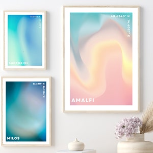 Set of 3 Gradient Print Set, City Coordinates Vibrant Wall Art ...