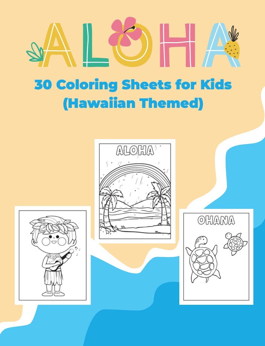 Coloring Sheets for Kids 30 Pages Hawaii Beach Themed - Etsy