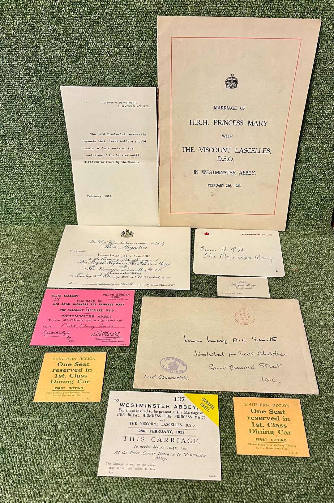 Rare 1922 Original Wedding Invitation Princess Mary to Viscount ...