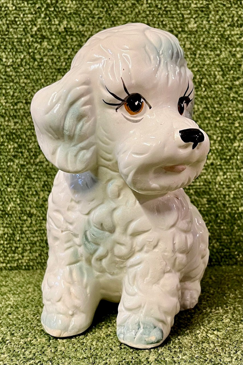 Cute Kitsch 1950's White Pottery Poodle Planter, Cute Expression, Gift ...