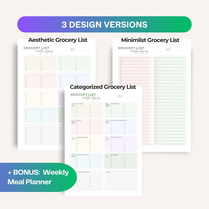 Grocery List Printable Template | Grocery Planner | Food Shopping List ...