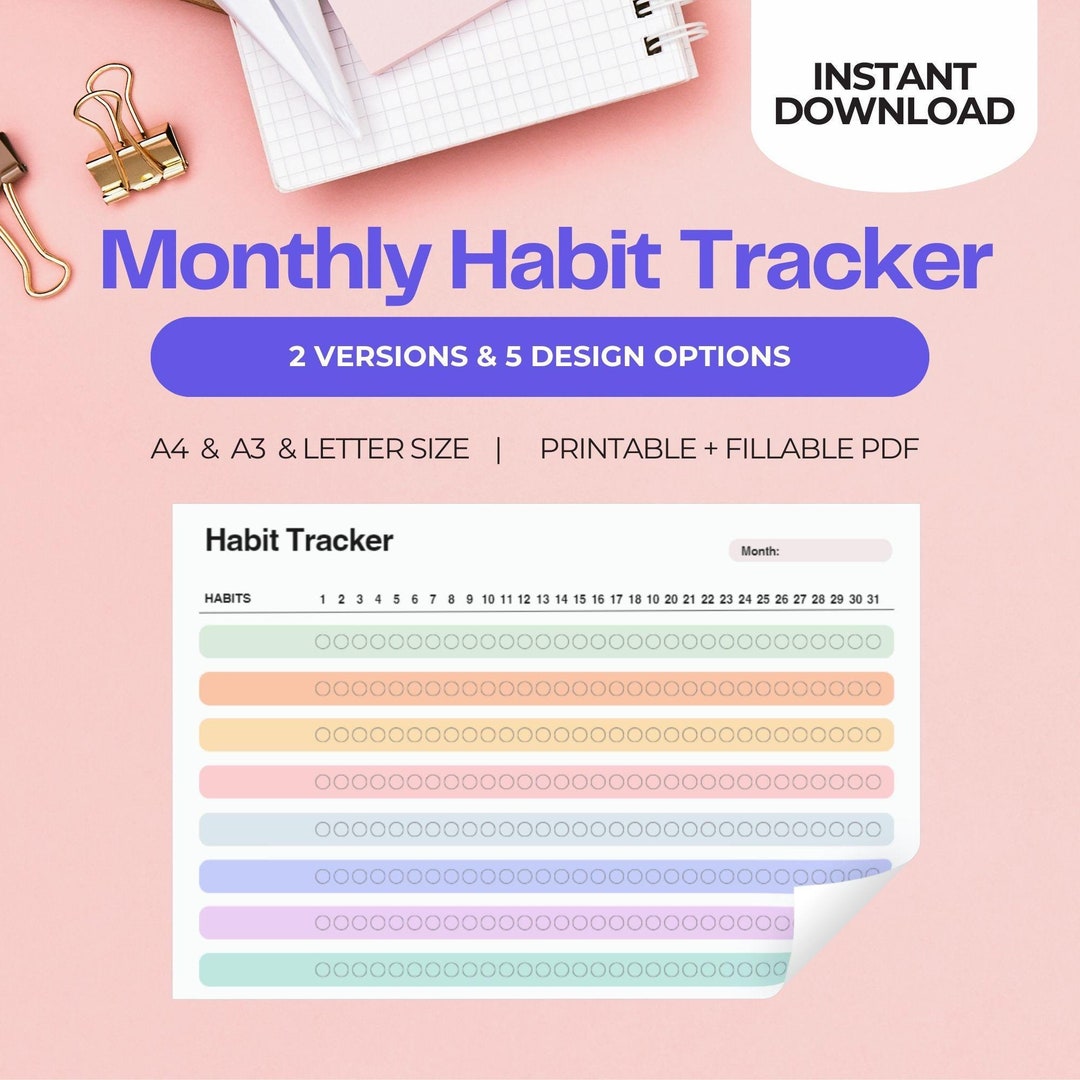 Habit Tracker Printable | Monthly Habit Tracker | Cute Habit Tracker ...