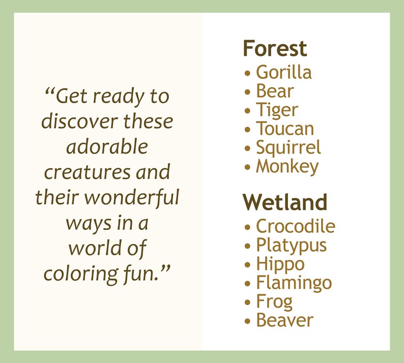 Forest and Wetland Animal Coloring Pages | Fun Activity | Cute and ...