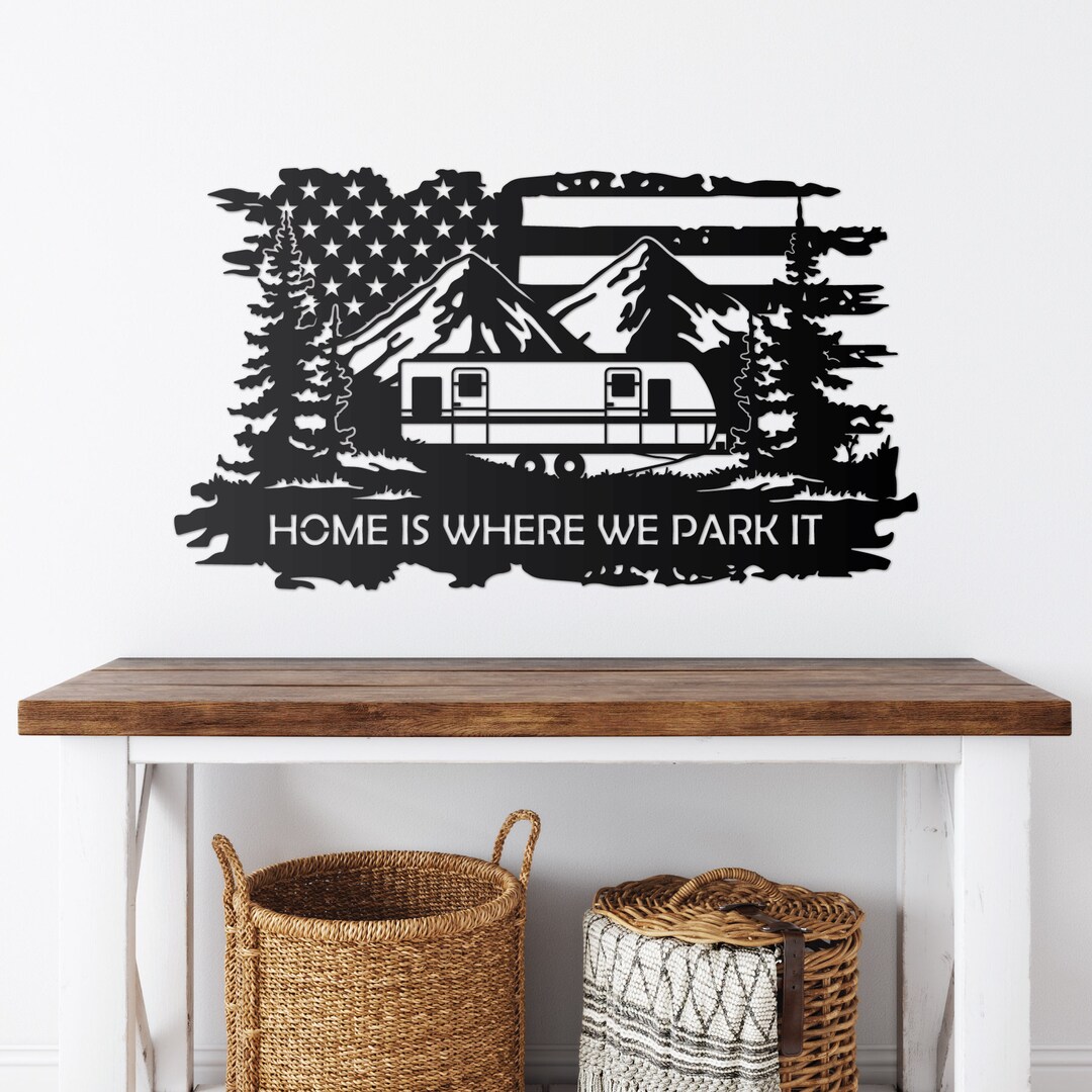 Custom Text American Flag Camper Sign, Patriotic Mountain Landscape ...
