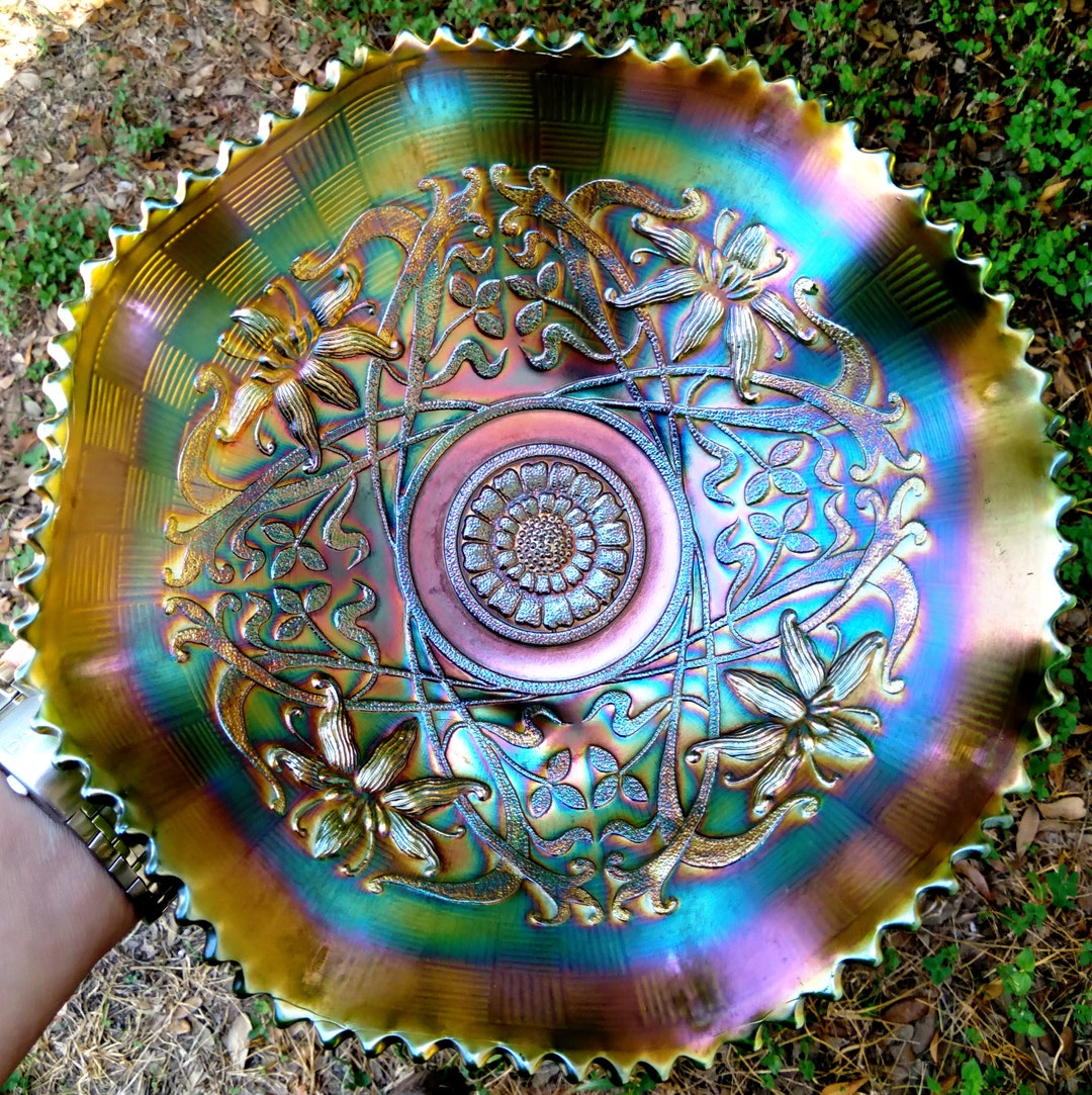 Northwood Large 10 COLLAR Base WISHBONE BOWL in Green great Bowl Free ...