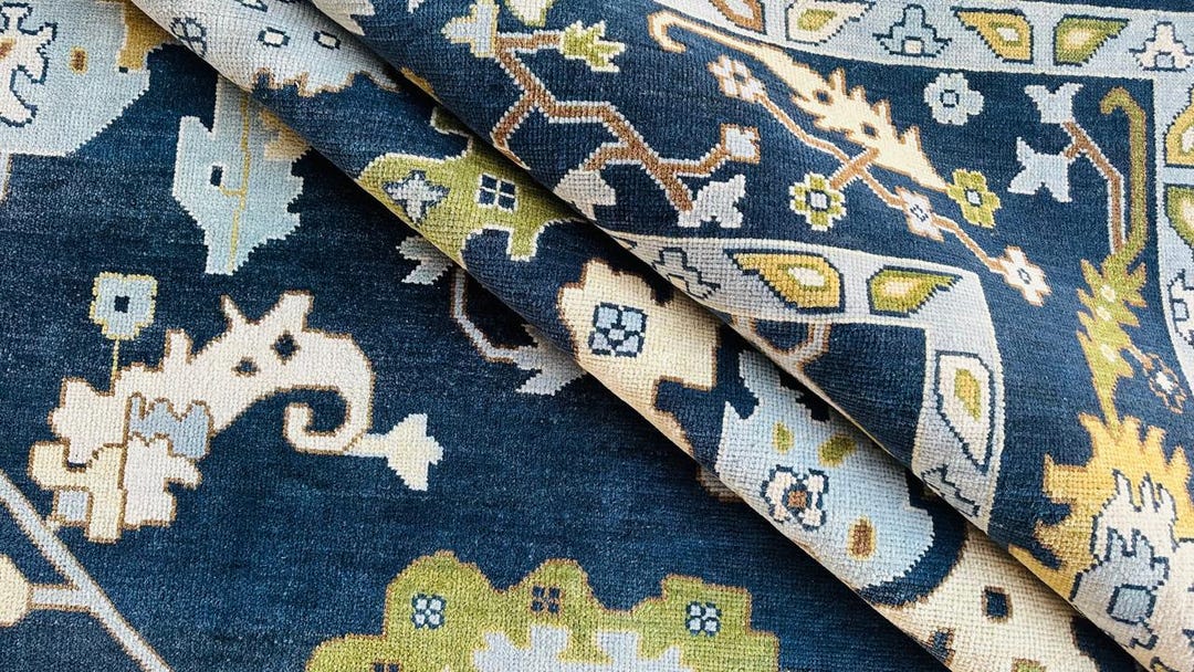 Handknotted Wool Oushak Rug: Dark Blue Turkish Starry Night Area Rug - Etsy