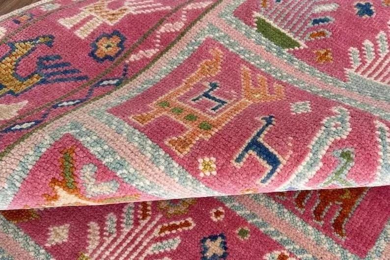 Hand Knotted Pink Oushak Rugs, Contemporary Modern Area Rugs, Grey ...
