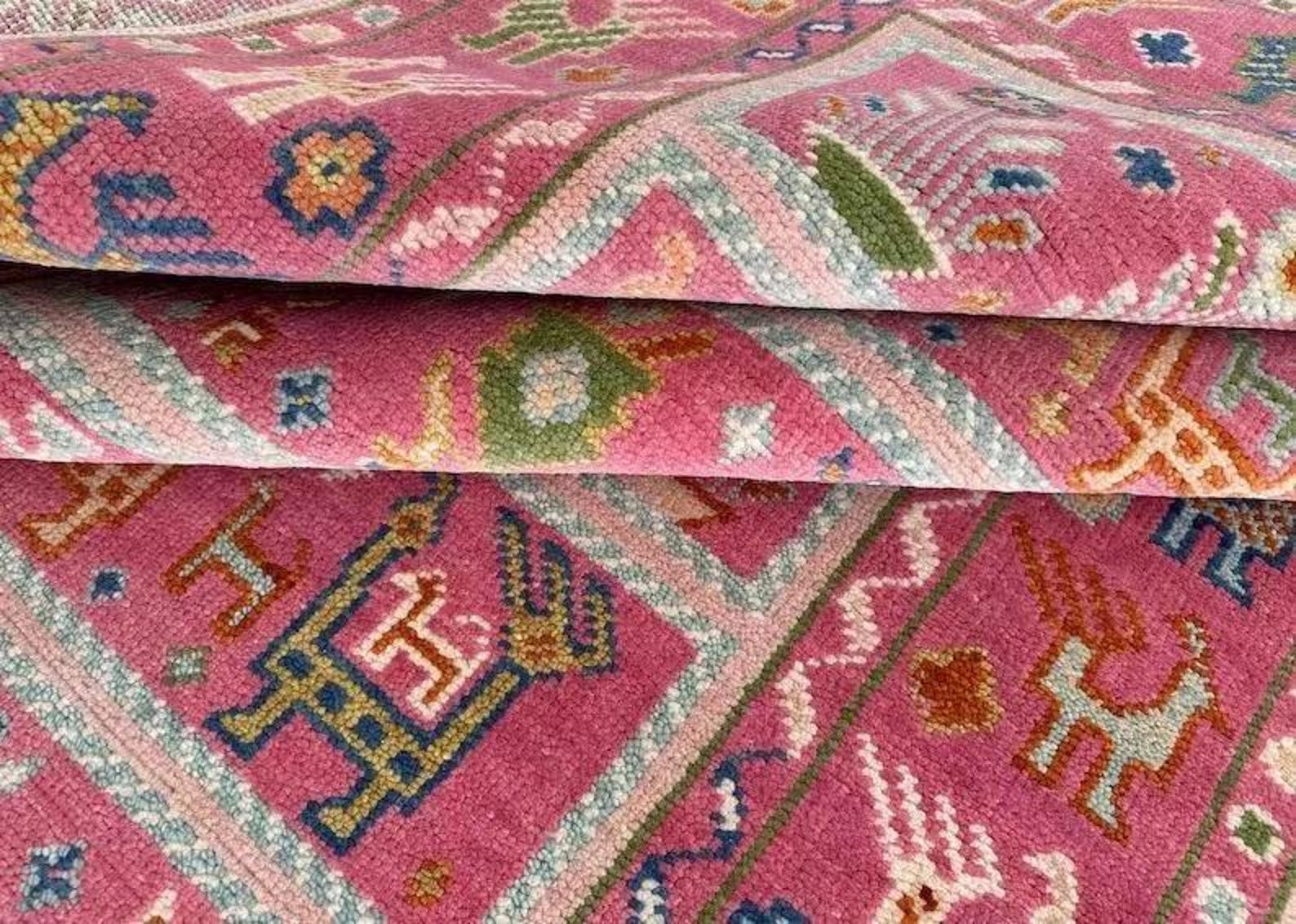 Hand Knotted Pink Oushak Rugs, Contemporary Modern Area Rugs, Grey ...