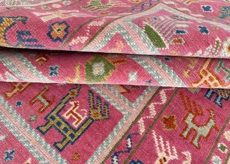 Hand Knotted Pink Oushak Rugs, Contemporary Modern Area Rugs, Grey ...