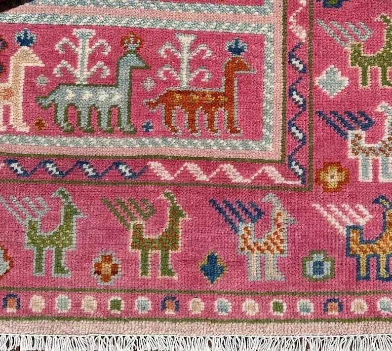 Hand Knotted Pink Oushak Rugs, Contemporary Modern Area Rugs, Grey ...