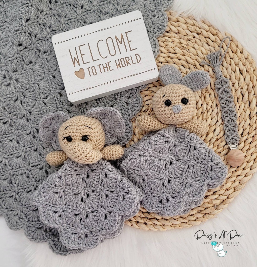 Security Blanket Gift Set | Crochet Lovey | Baby Bunny | Binki Clip ...