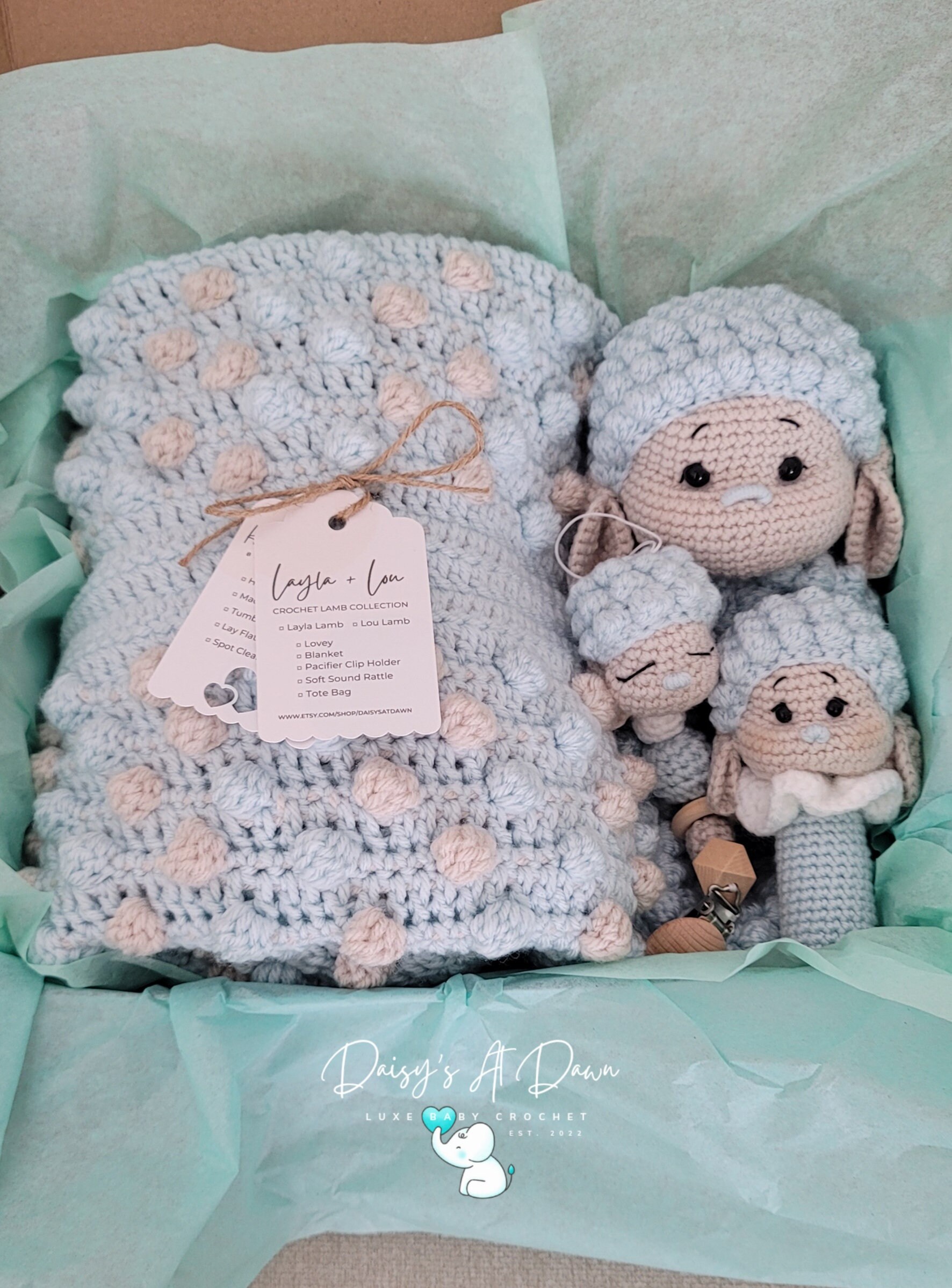 Baby Lou Lamb Security Blanket Set | Crochet Lovey | Baby Shower Gift ...