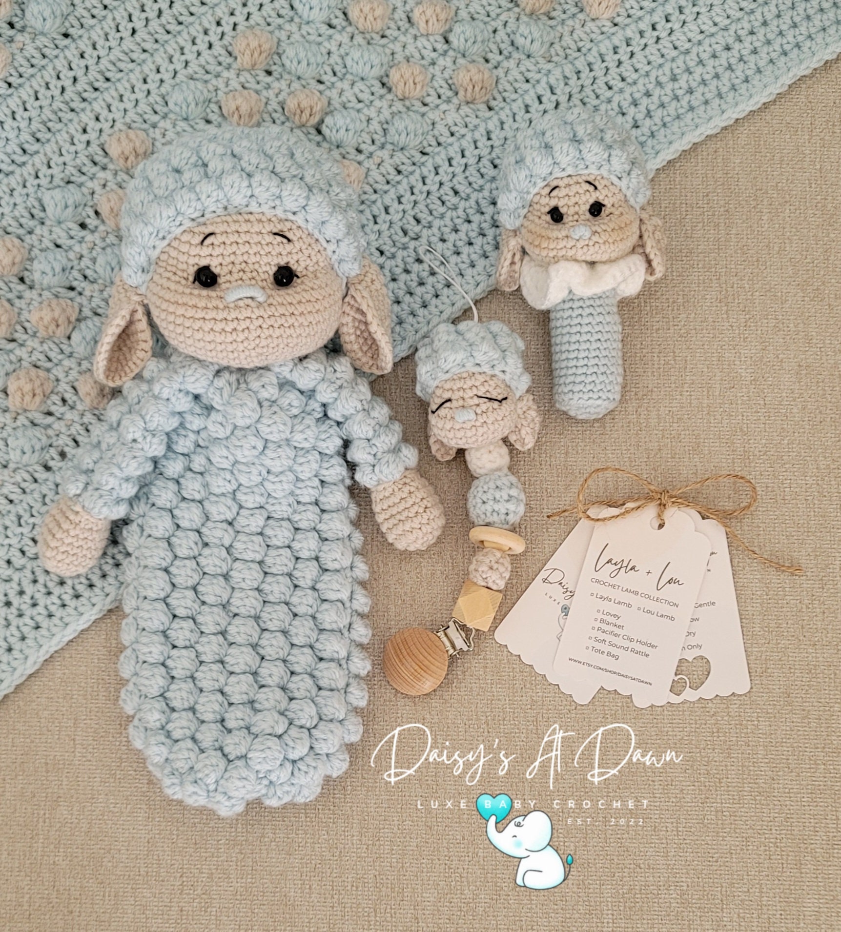 Baby Lou Lamb Security Blanket Set | Crochet Lovey | Baby Shower Gift ...