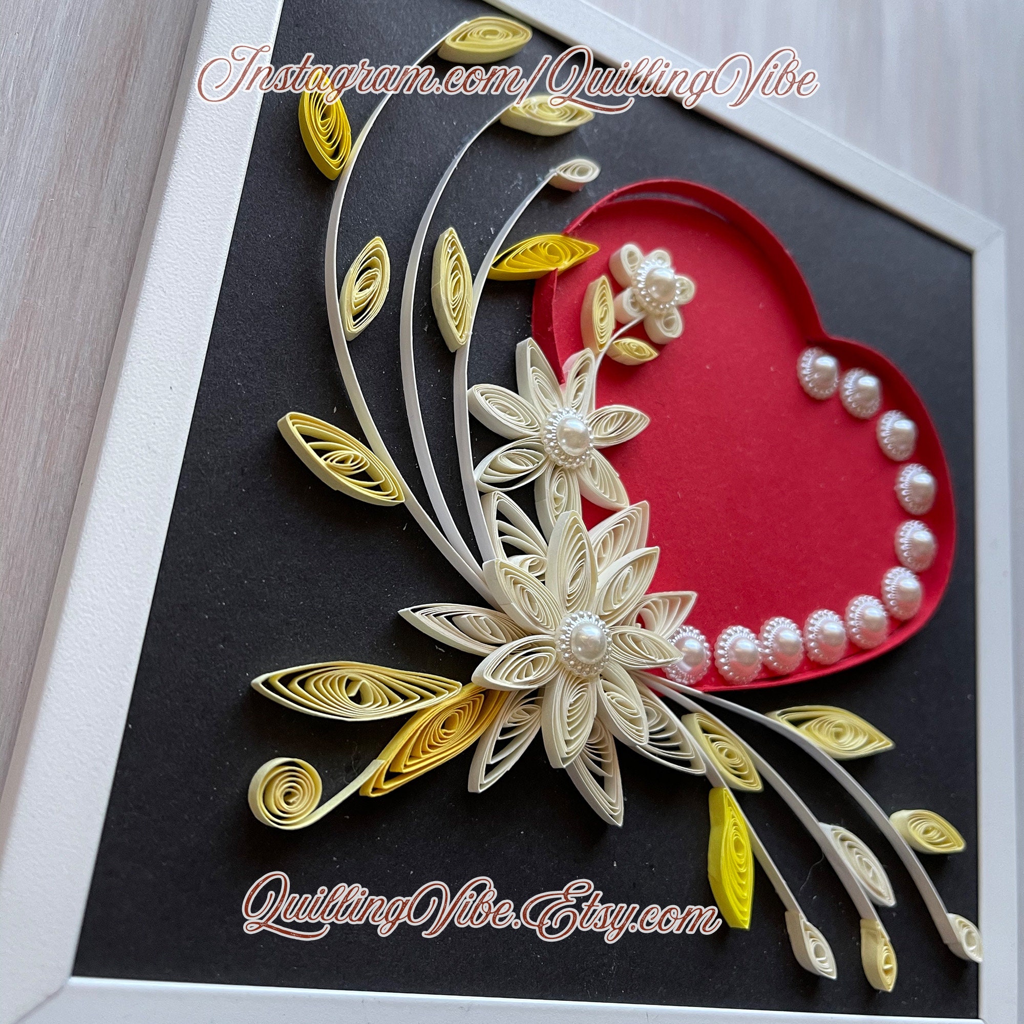 3D Paper Quilling Art * Vibrant Quilled Heart W. Beads 15x15cm (~A6 ...