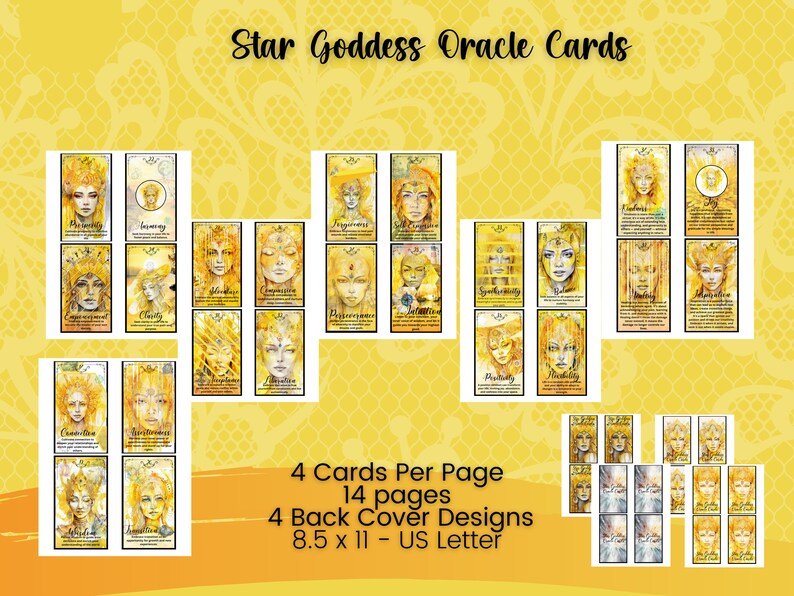 Star Goddess Wisdom ,yellow Oracle Card Deck, Printable! - Etsy