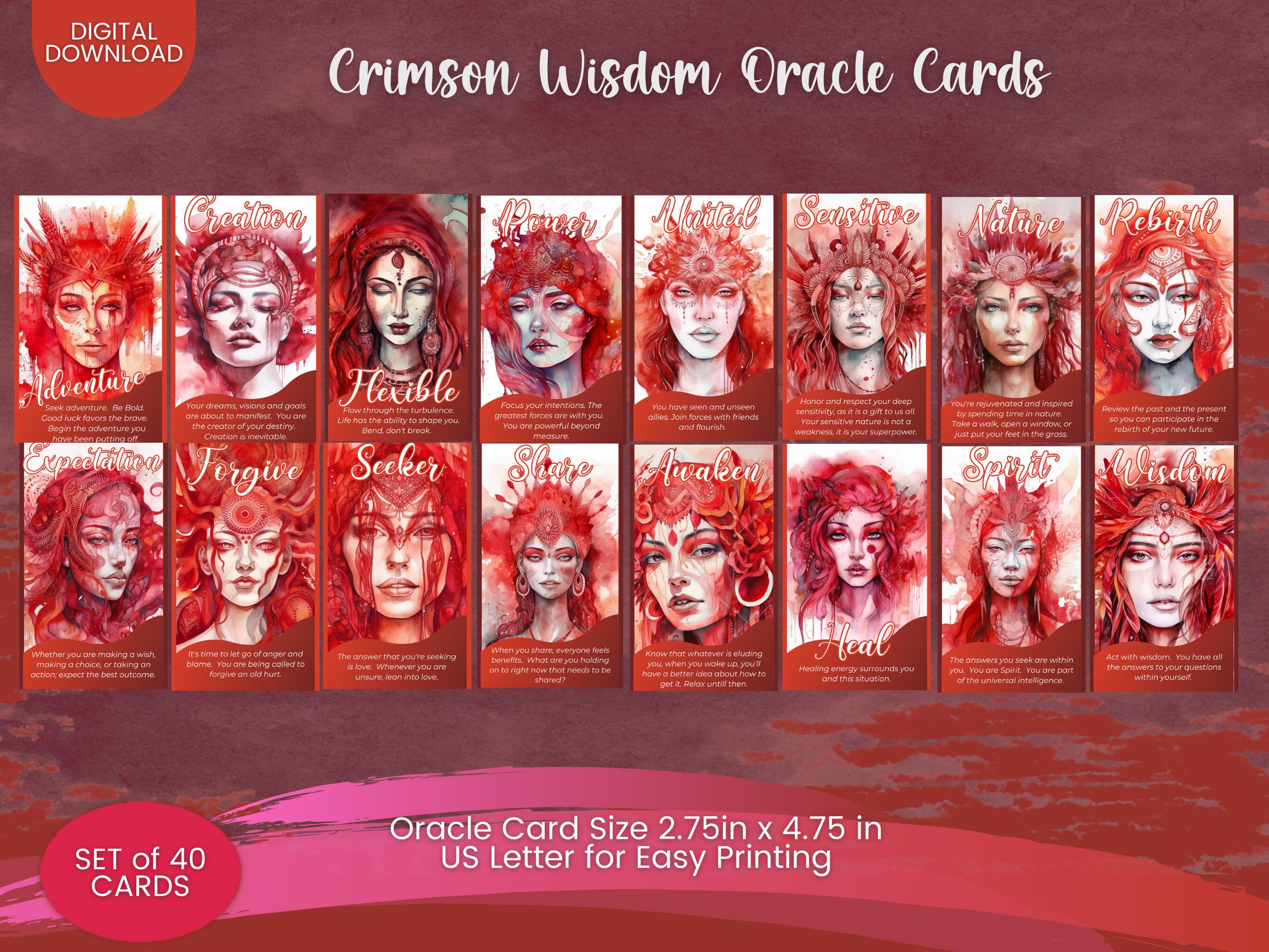 Crimson Wisdom Oracle Cards Instant Download - Etsy