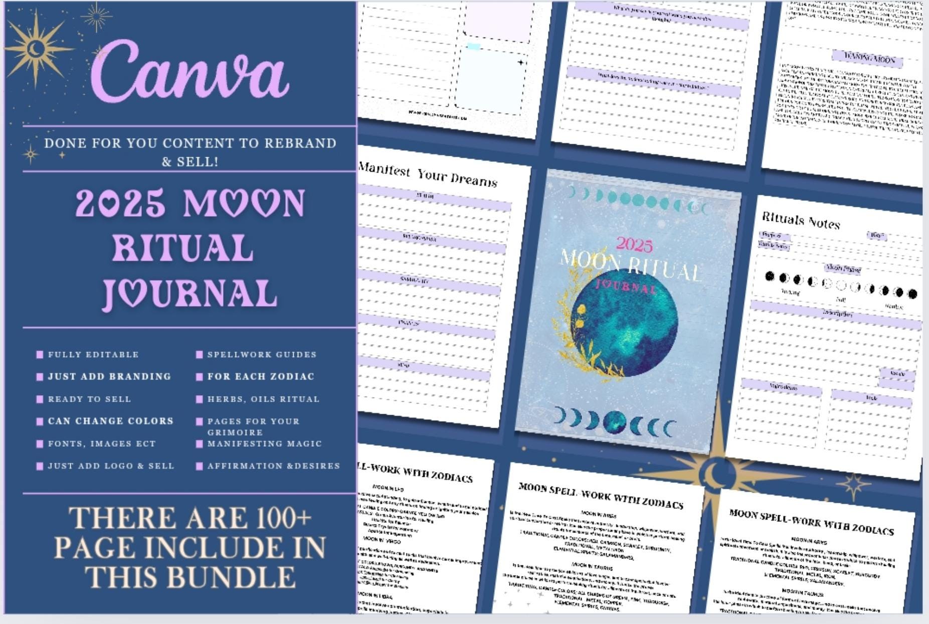 Commercial Use Canva Astrology and Moon Journal, Planner 2025 Editable ...