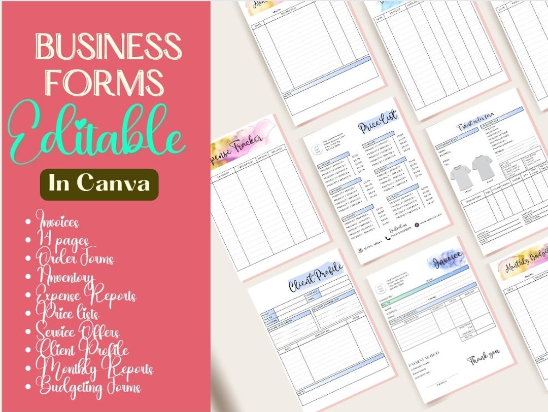 Editable Small Business Forms Invoices Order Forms - Etsy