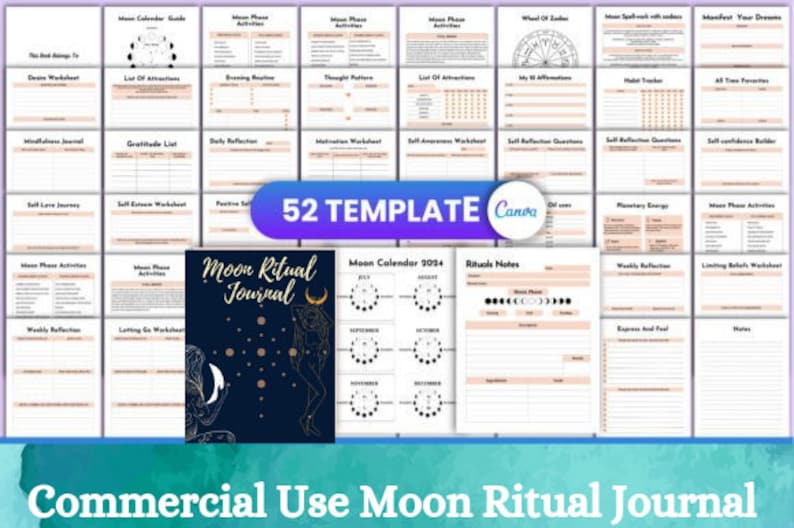 Moon Ritual Journal Editable in Canva, Commercial Use - Etsy