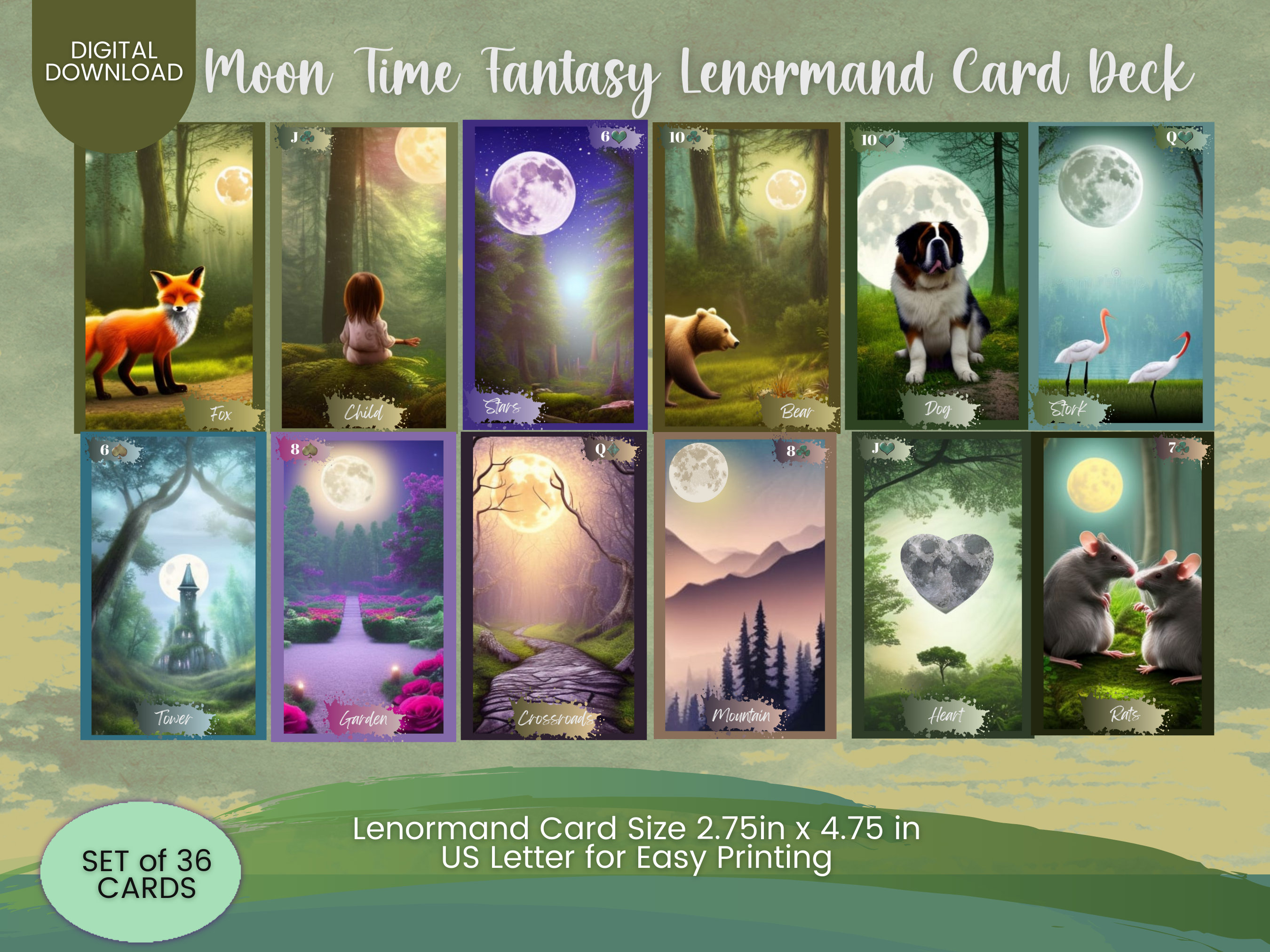 Lenormand Cards Digital With Instructions on How to Play and Card Key ...