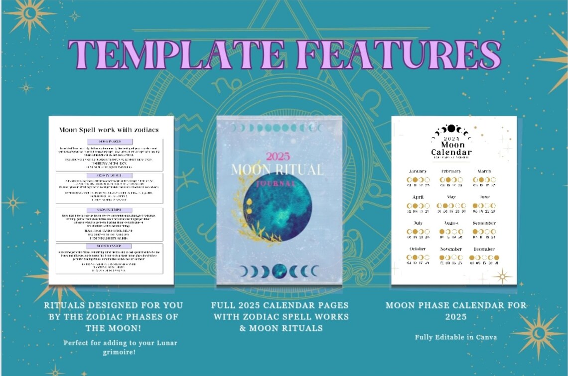 Commercial Use Canva Astrology and Moon Journal, Planner 2025 Editable ...