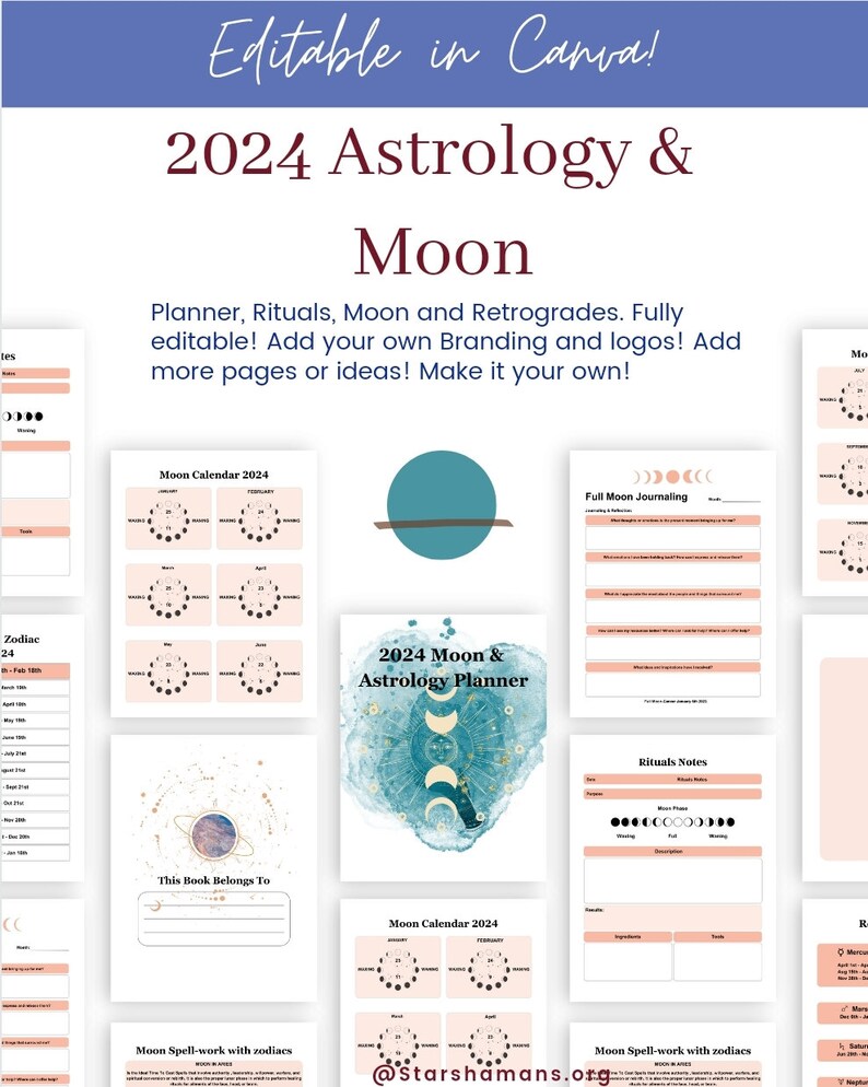Commercial Use Canva Astrology and Moon Journal, Planner 2024 Editable ...