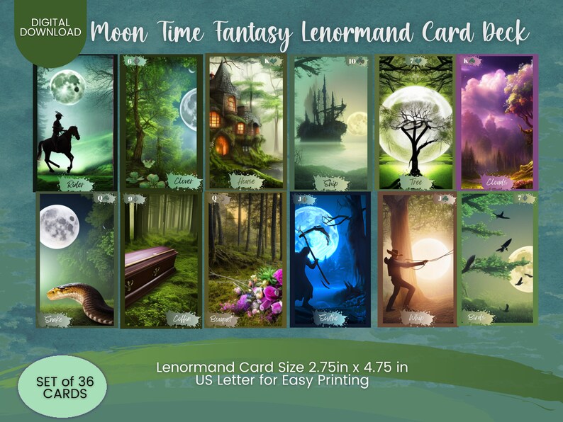 Lenormand Cards Digital With Instructions on How to Play and Card Key ...