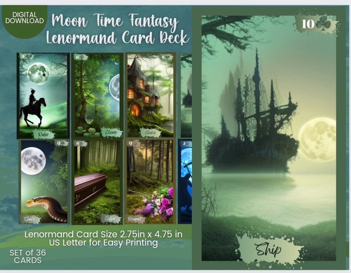 Lenormand Cards Digital With Instructions on How to Play and Card Key ...